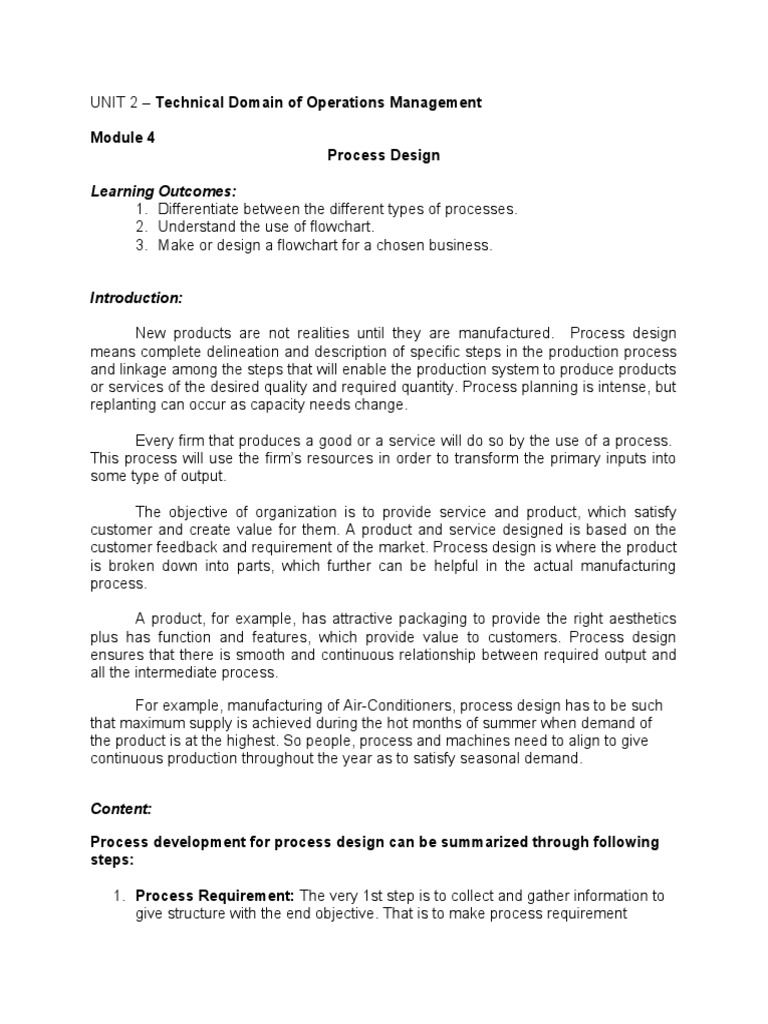 Process Design: Learning Outcomes | PDF | Inventory | Business Process