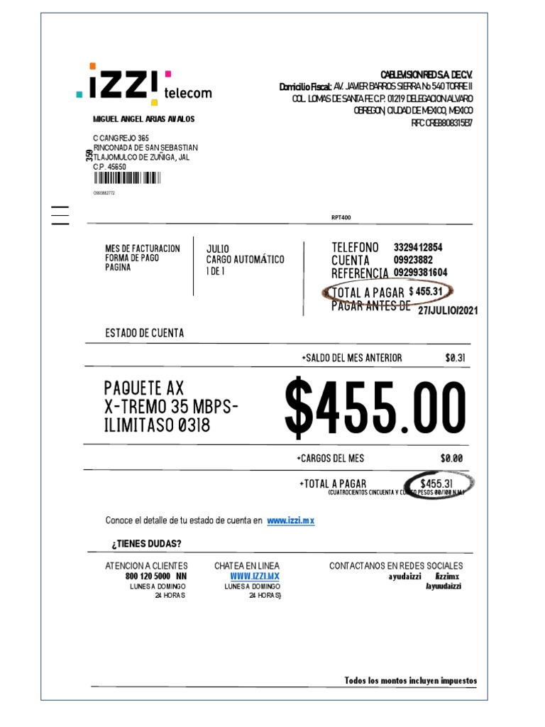 Recibo Izzi | PDF | Empresas minoristas | Minoristas