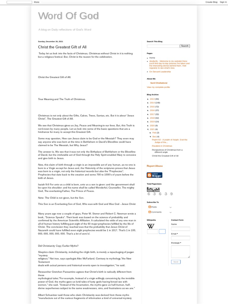 Word of God - Christ The Greatest Gift of All | PDF | Jesus | Gospels