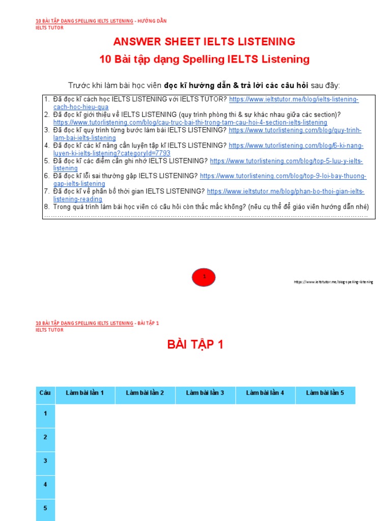 Answer Sheet Ielts Listening - 10 Bài Tập Dạng Spelling Ielts Listening ...