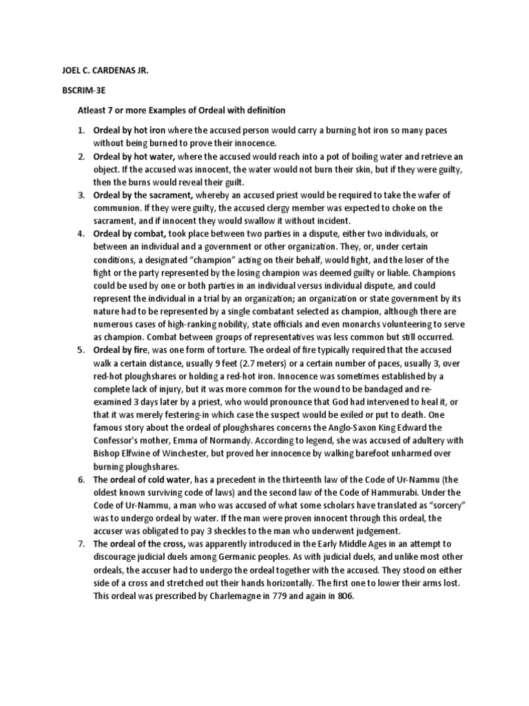 Definition and Examples of Ordeals | PDF | Legal Procedure | Criminal Law