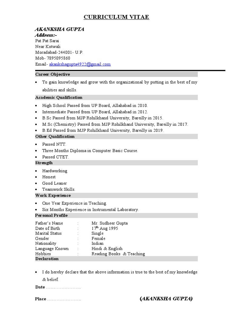 Akanksha Gupta's Teaching CV | PDF | Career & Growth