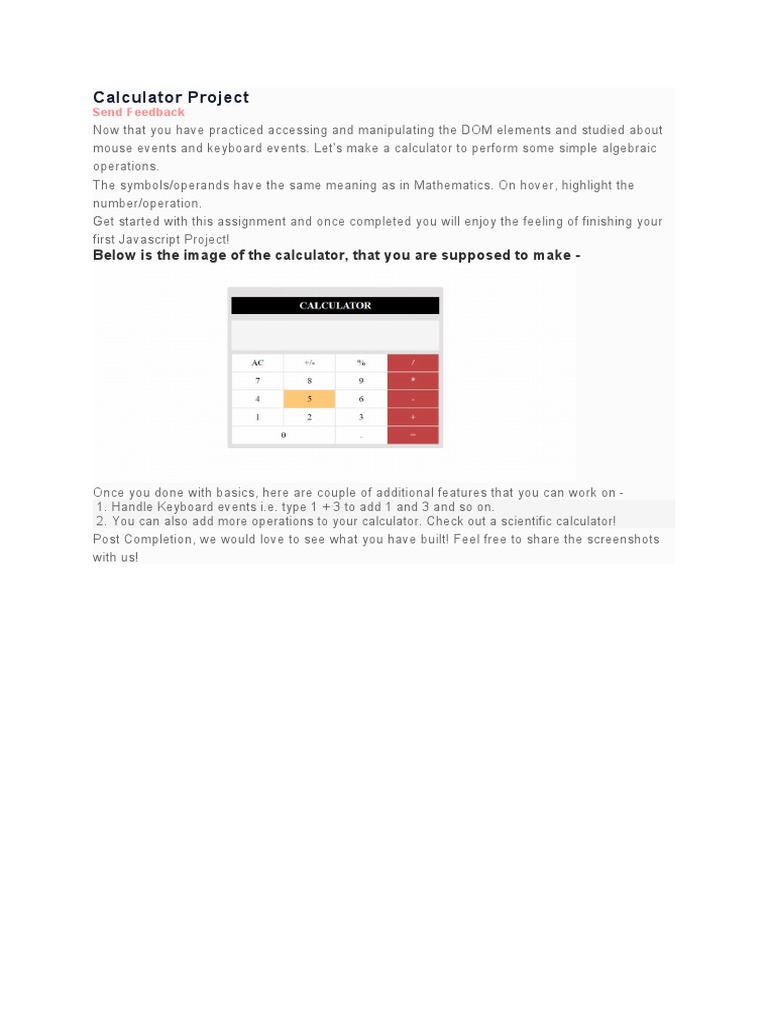 Calculator Project: Below Is The Image of The Calculator, That You Are ...