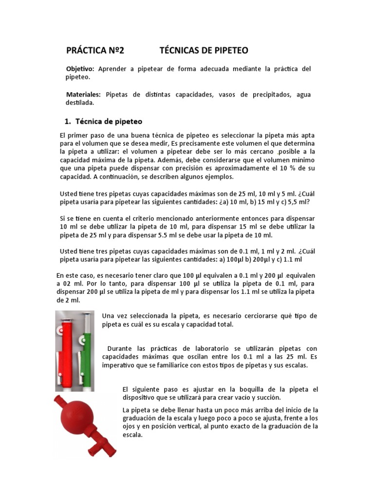 Práctica 2. Técnica de Pipeteo | PDF