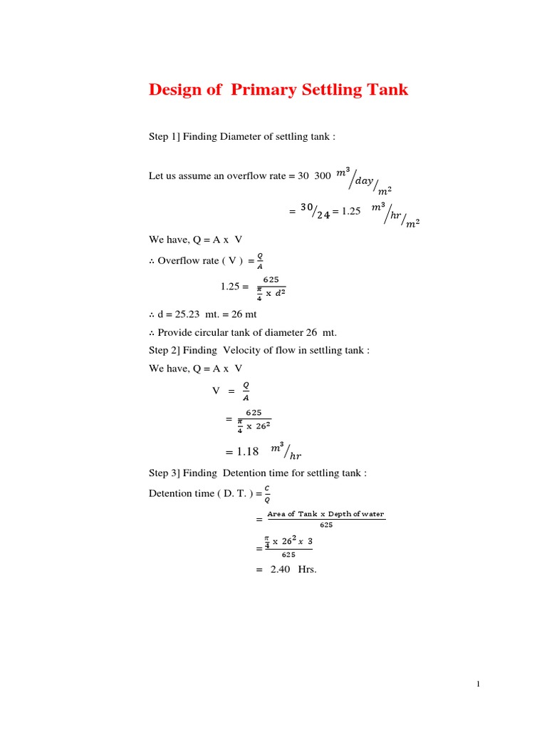 Design of Primary Settling Tank - PDF | PDF