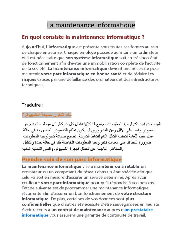 Maintenance informatique : essentiel pour les entreprises | PDF ...