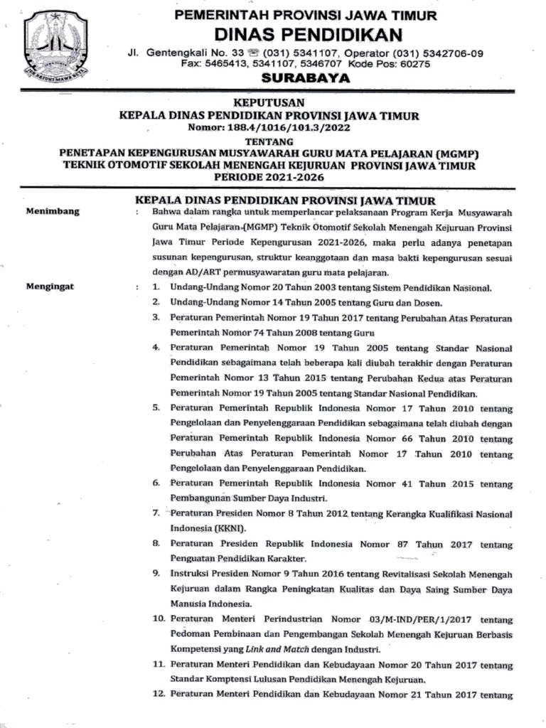 SK MGMP Oto Prov. Jatim - 2021-2026 | PDF