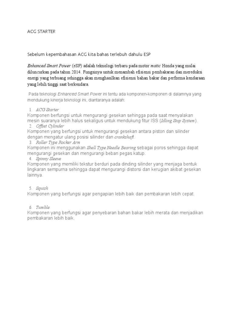 Teknologi ACG Starter pada Motor Honda | PDF | Teknologi & Rekayasa
