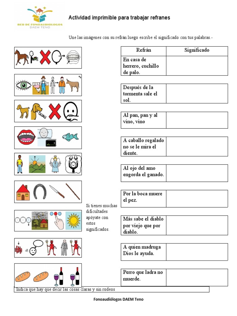 Actividad Imprimible para Trabajar Refranes | PDF