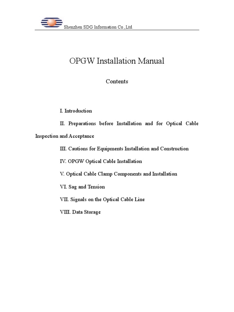 Opgw Installation Manual | PDF | Wire | Optical Fiber