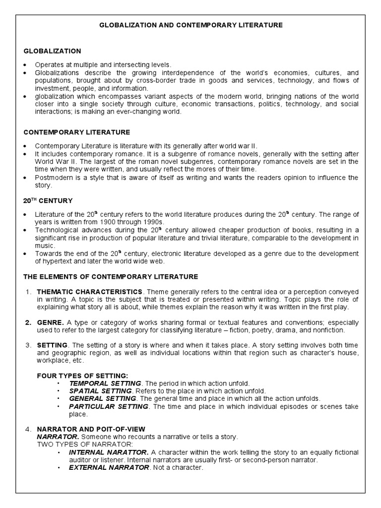 Globalization and Contemporary Literature | PDF | Globalization | Narration