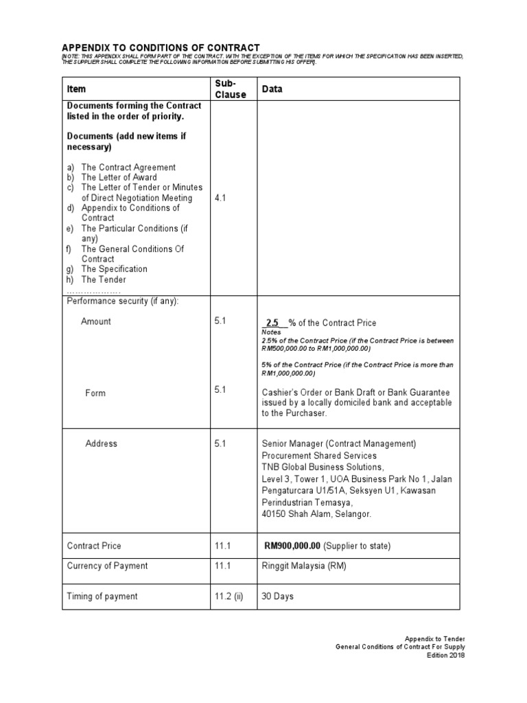 Contract appendix details | PDF | Economies | Business