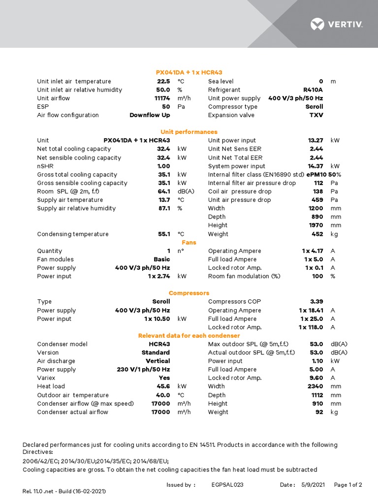 VERTIV - CRAC - 35 KW - DATA SHEET | PDF | Temperature | Building ...