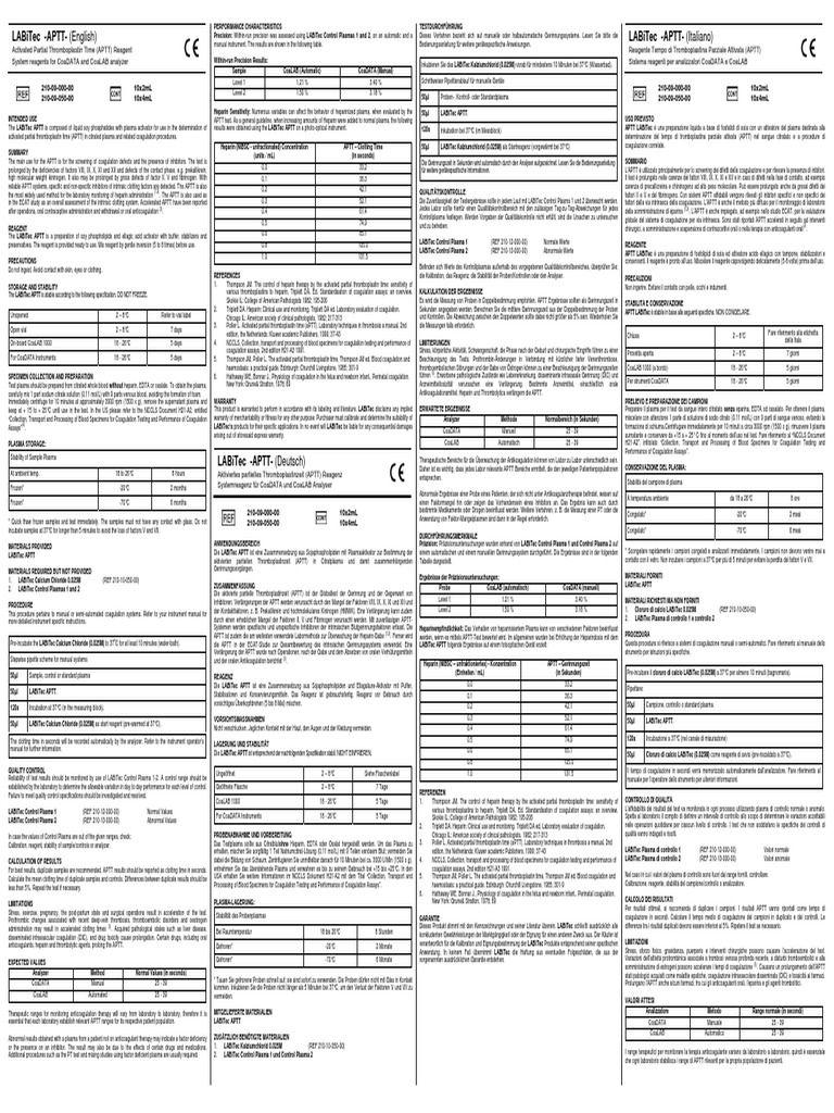 Labitec - Aptt - (English) Labitec - Aptt - (Italiano) | PDF | Coagulation | Physiology