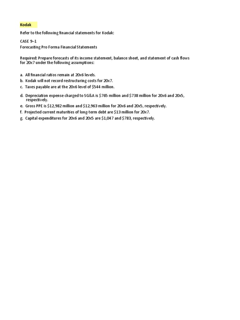 Kodak 20x7 Financial Forecast Analysis | PDF | Equity (Finance) | Expense