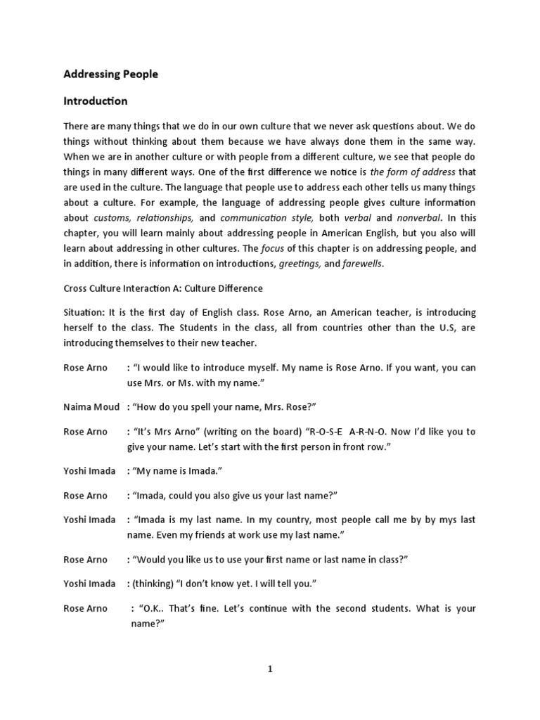 Chapter 1 Addressing People | PDF | Nonverbal Communication | Linguistics