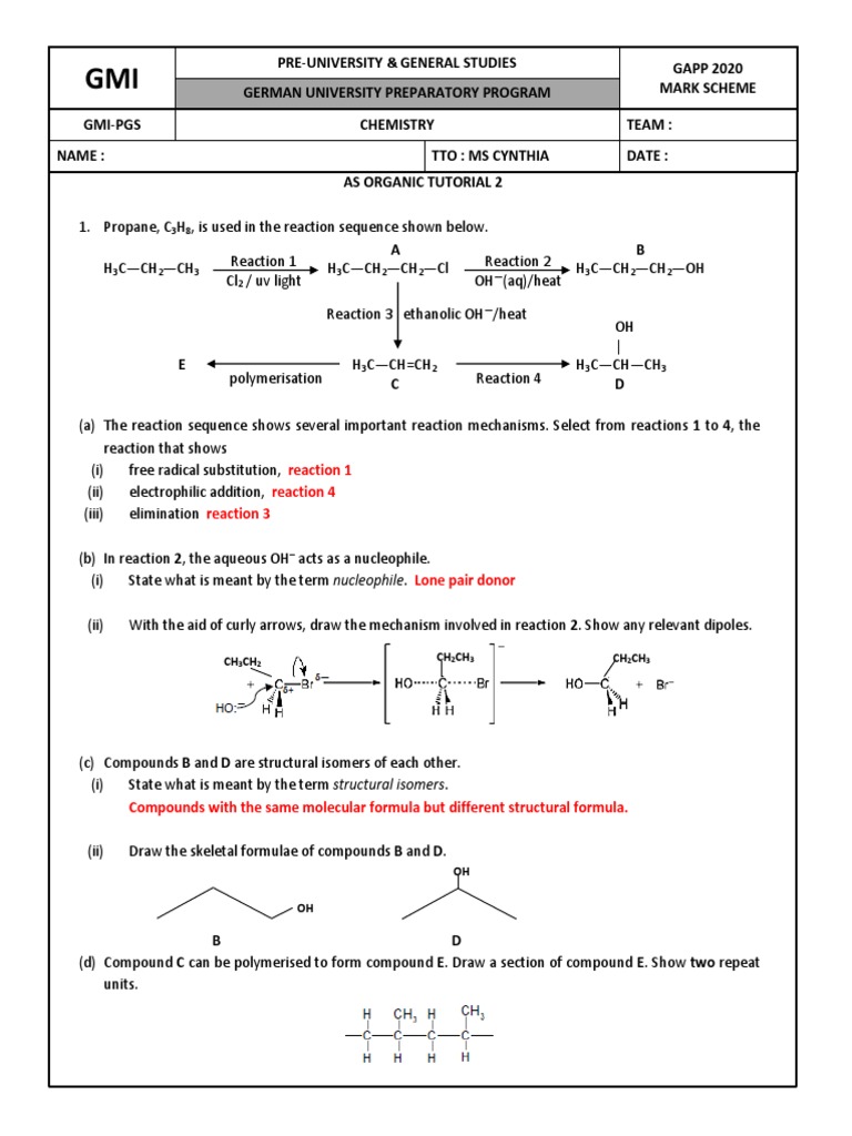 Revision Organic Tutorial 2 - MS | PDF | Chemical Reactions | Redox