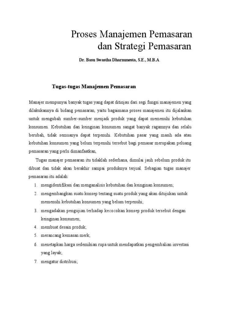 Proses Manajemen Pemasaran Dan Strategi Pemasaran | PDF | Karier & Perkembangan | Bisnis