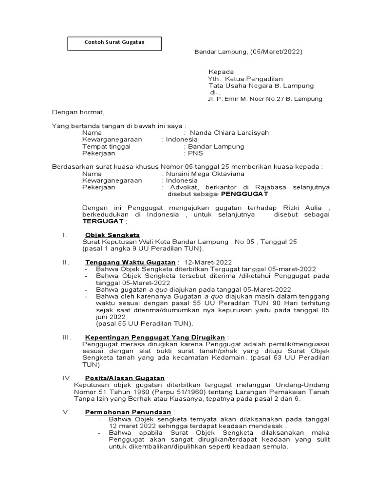 Contoh Surat Gugatan | PDF