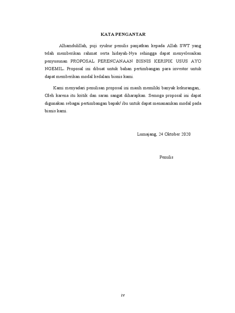Kata Pengantar Proposal Wirausaha | PDF