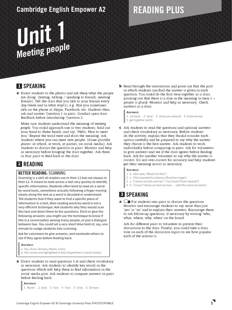 626 - 13 - Empower A2. Reading Plus Teacher's Notes | PDF | Vocabulary ...