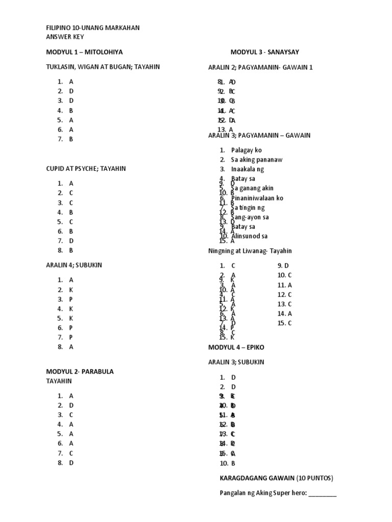 Fil10 m1 m4 Answer Key | PDF