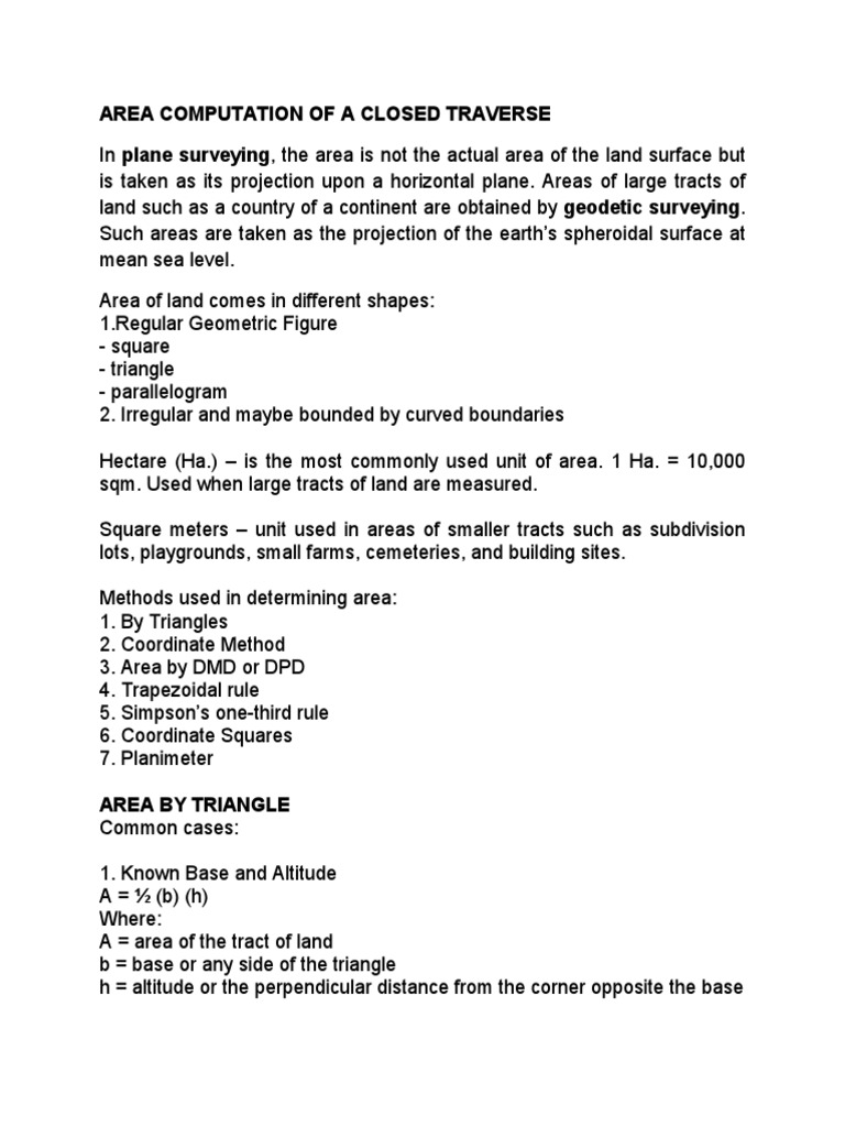 Area Computation of A Closed Traverse | PDF | Area | Triangle