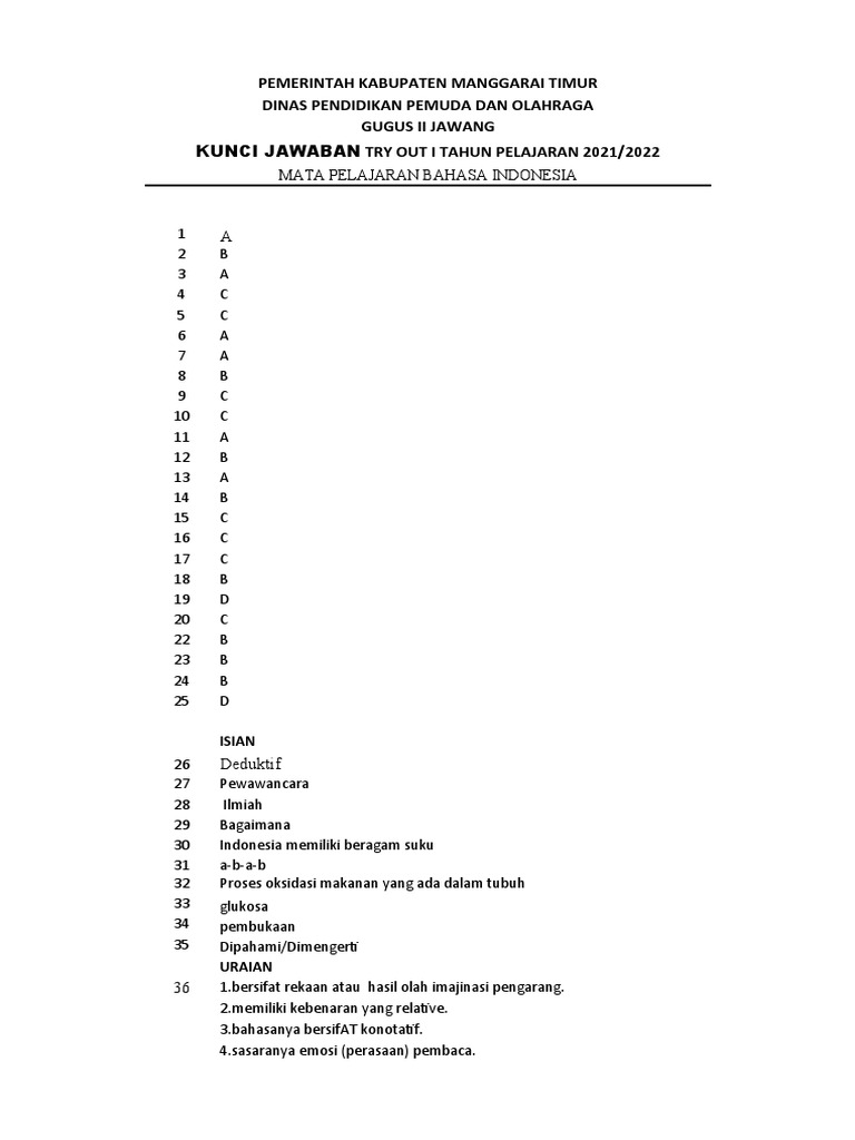 Jawaban Try Out Bindo | PDF