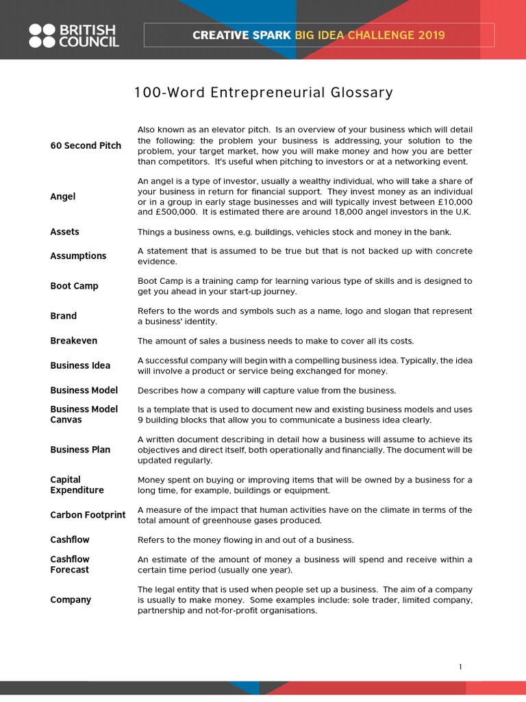 Entrepreneurship Glossary | PDF | Entrepreneurship | Startup Company