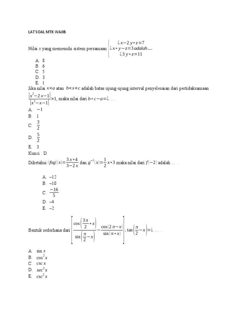 Lat Soal MTK Wajib | PDF | Sains & Matematika | Komputer