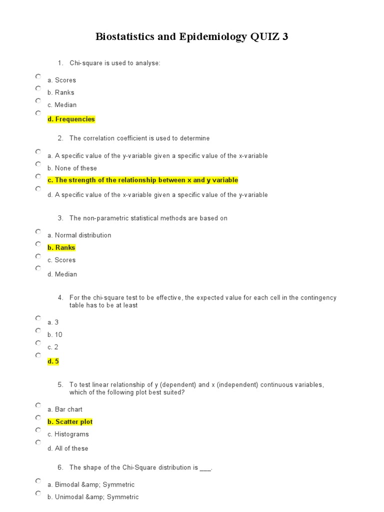Biostatics Quiz 3 | PDF | Biostatistics | Chi Squared Distribution