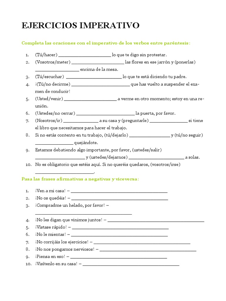 Ejercicios Imperativo | PDF