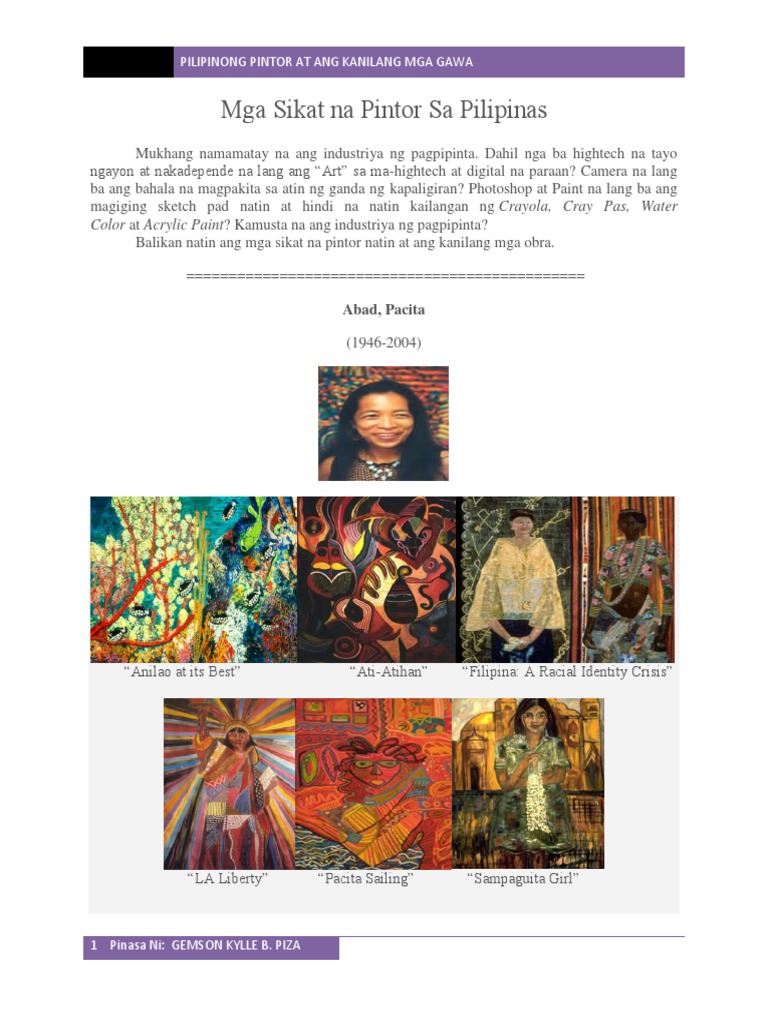 Mga Sikat Na Pintor Sa Pilipinas | PDF
