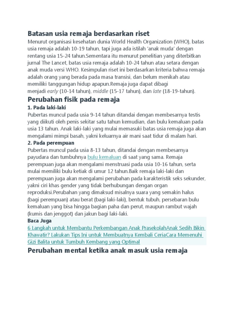 Batasan Usia Remaja Berdasarkan Riset | PDF