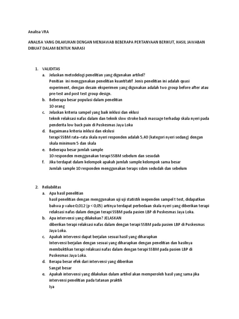 Analisa VRA | PDF | Pengembangan Diri | Kesehatan Holistik