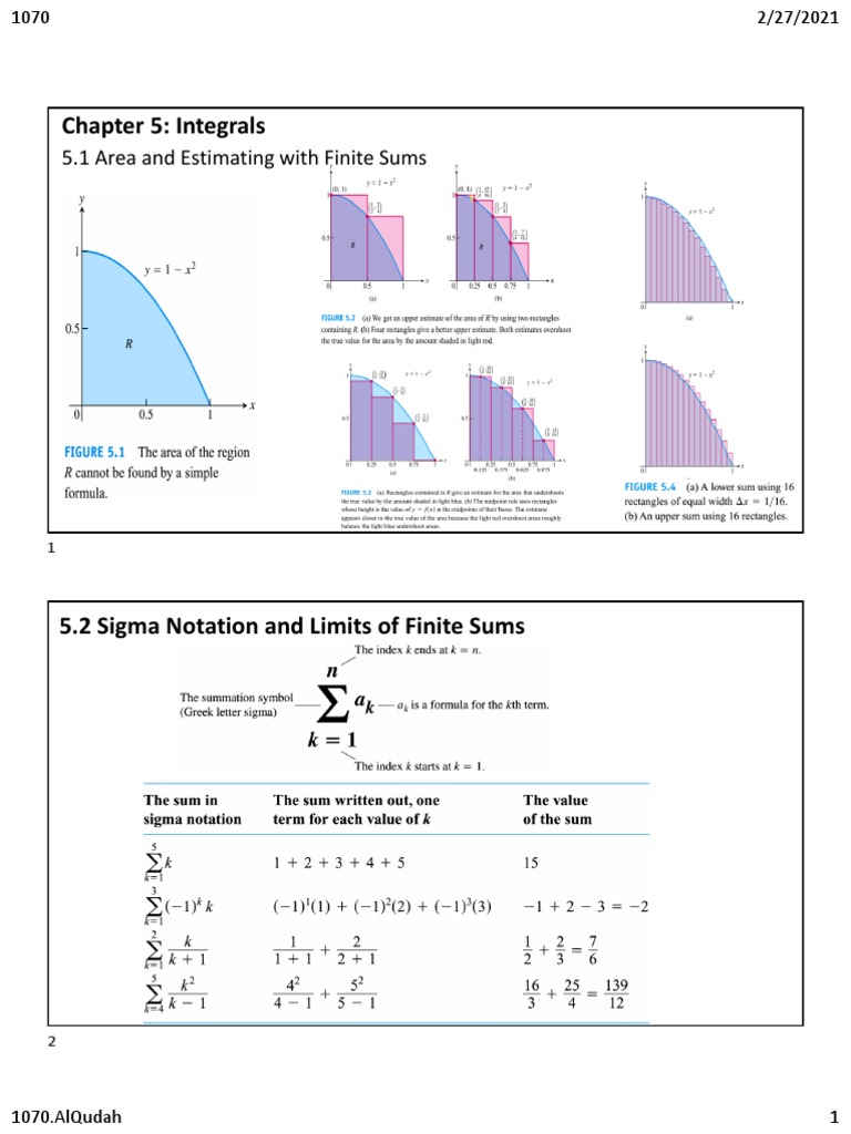 Chapter 5: Integrals: 5.1 Area and Estimating With Finite Sums | PDF ...