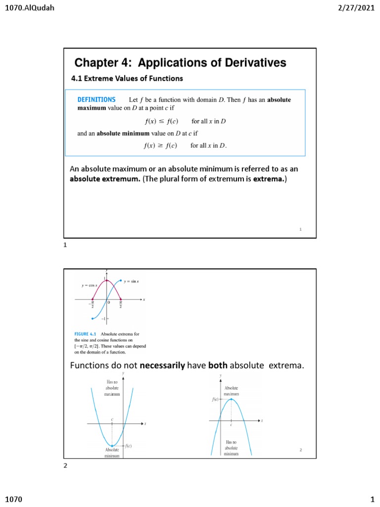 Chapter 4 Applications of Derivatives | PDF | Maxima And Minima | Integral