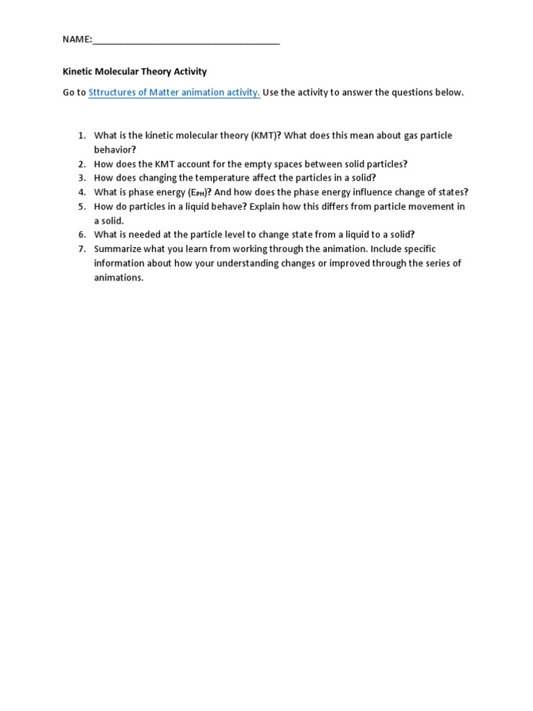 Kinetic Molecular Theory Activity Guide | PDF | Science & Mathematics