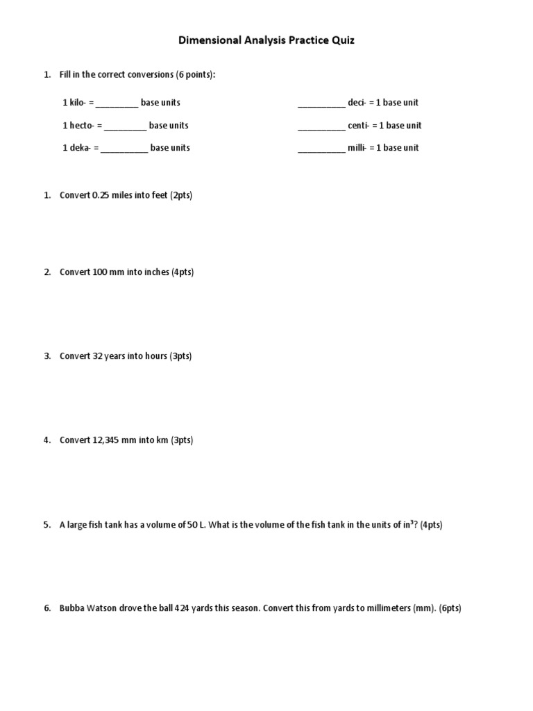 Dimensional Analysis Practice Quiz | PDF | Science & Mathematics