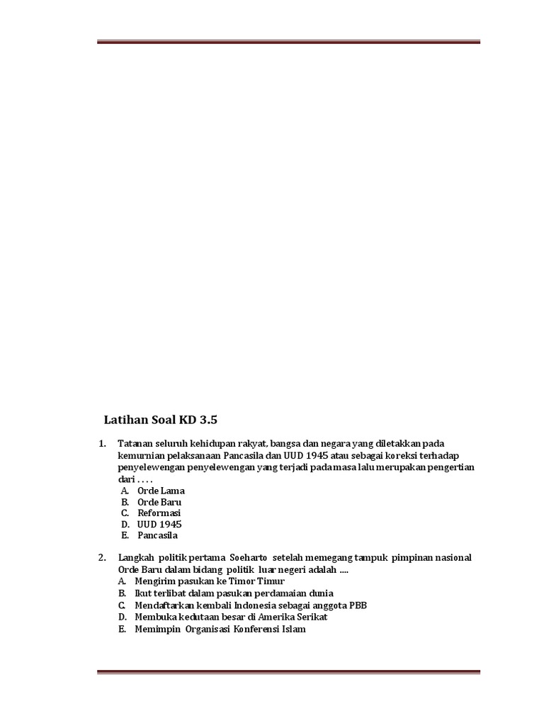 Soal Latihan Sejarah Indonesia SM2 - KD 3.5 - PDF | PDF
