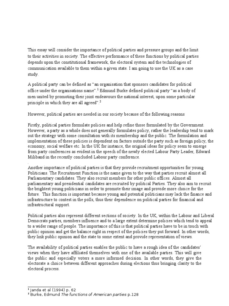 Politics Essay 1 | PDF | Advocacy Group | Political Parties