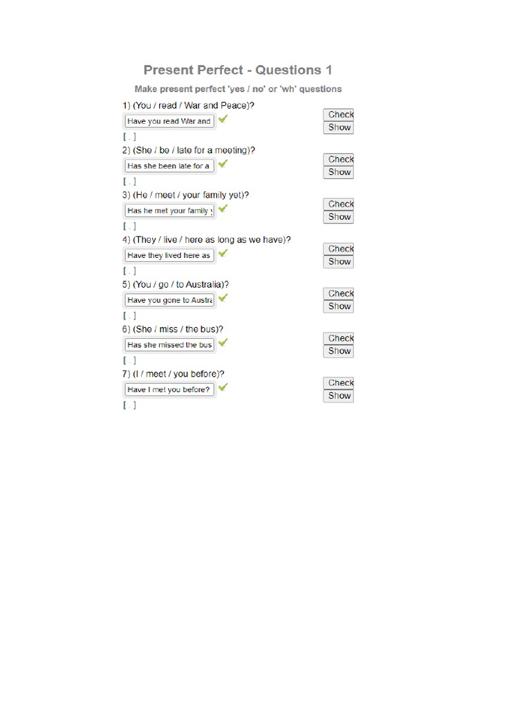 Present Perfect Questions | PDF