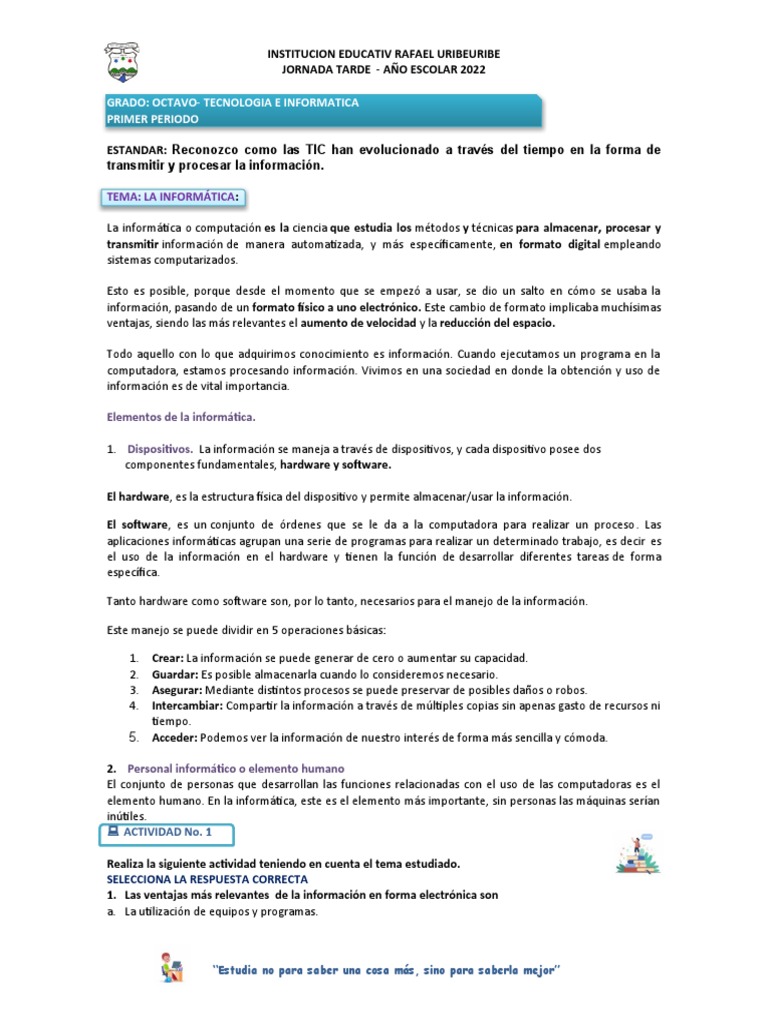 Grado Octavo Informatica | Descargar gratis PDF | Ciencias de la ...