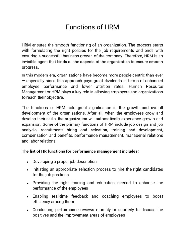 Functions of HRM: The List of HR Functions For Performance Management ...