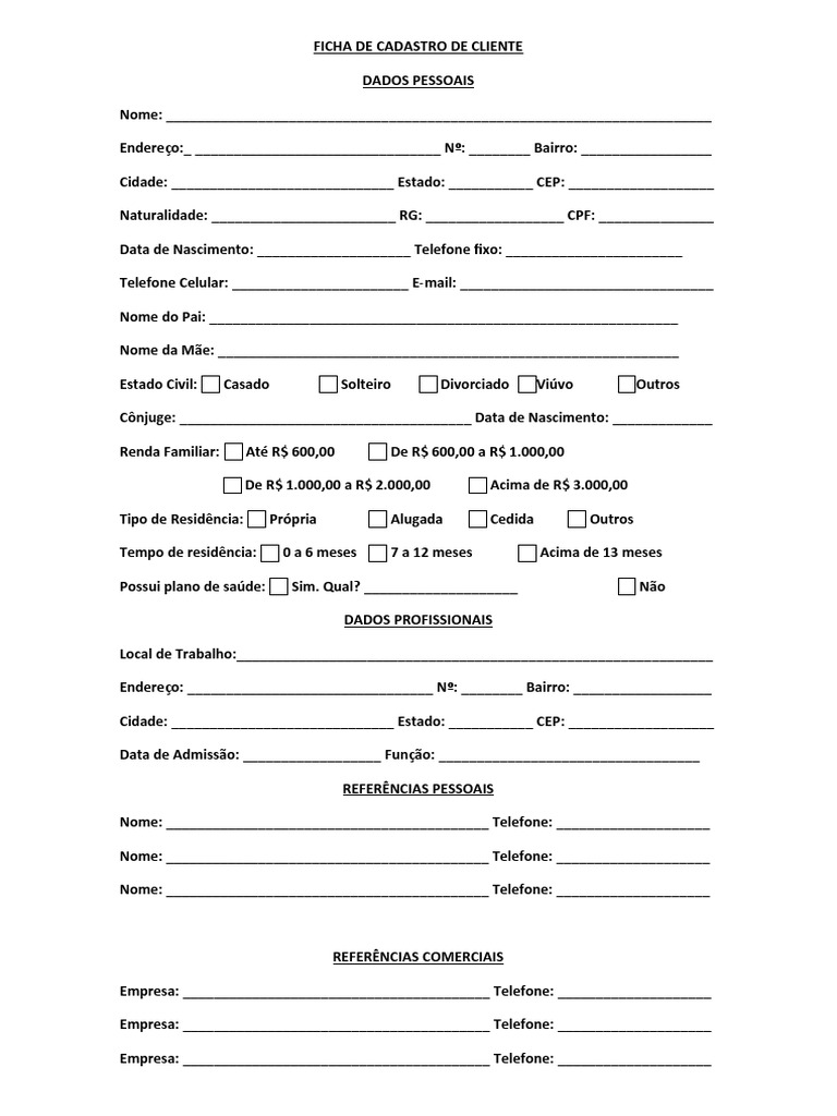Ficha de Cadastro de Cliente