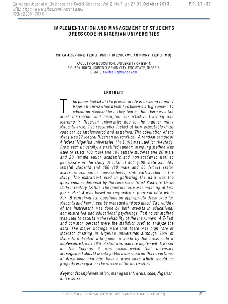 Implementation and Management of Students Dress Code in Nigerian ...