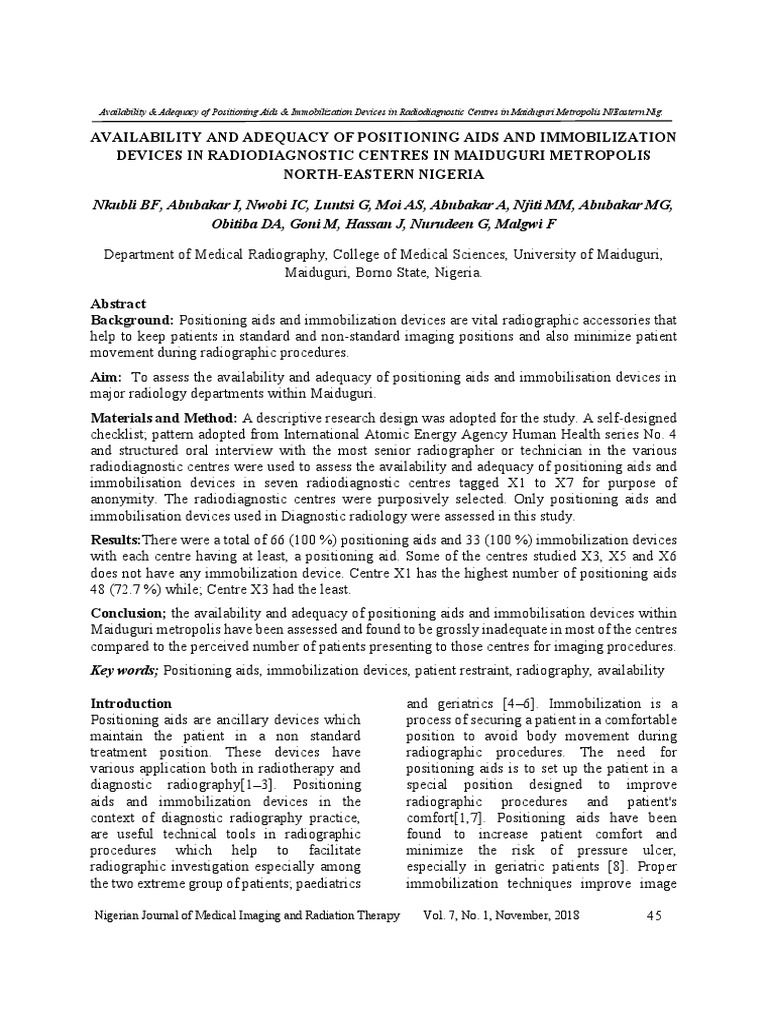 Avilability of Immobilization Equipment | PDF | Radiography | Medical ...