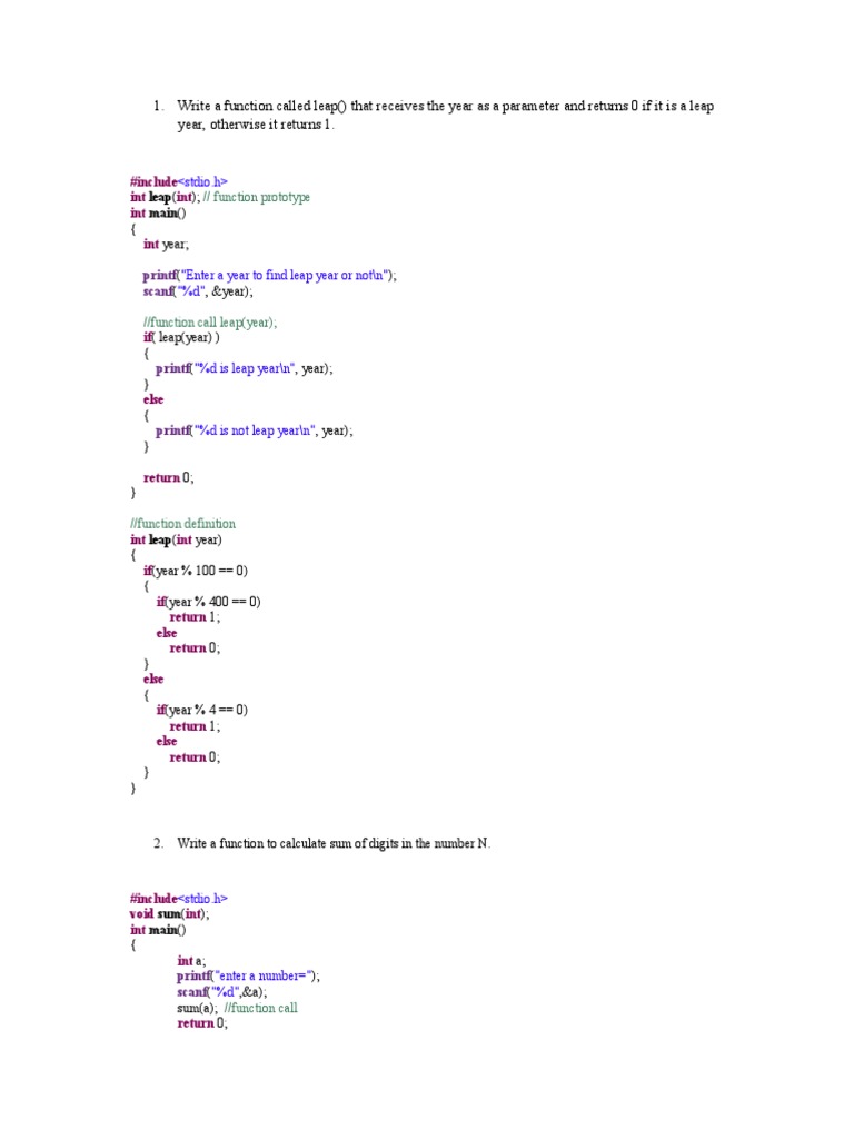 Write A Function Called Leap That Receives The Year As A Parameter and ...