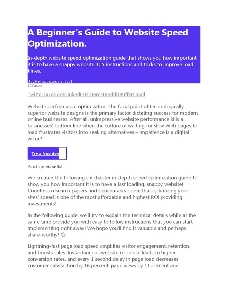A Beginner Guide To Website Speed Optimazation | PDF | Websites ...
