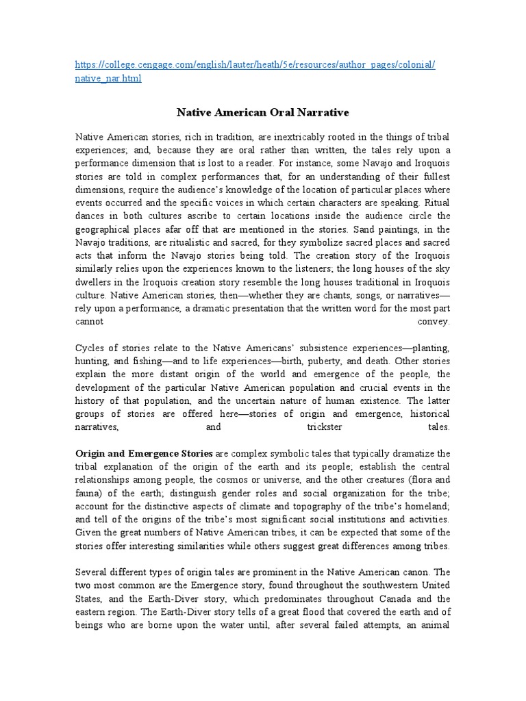 Native American Oral Narrative Section | PDF | Native Americans In The ...